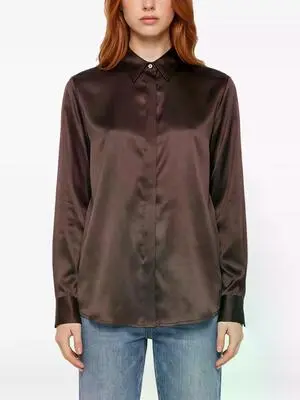 Antonelli Firenze Satin-finish Long-sleeve Shirt - Brown