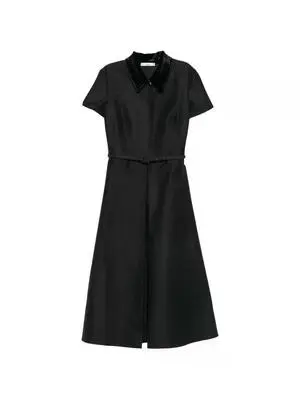 Fendi Velvet-collar Belted Midi Dress - Black