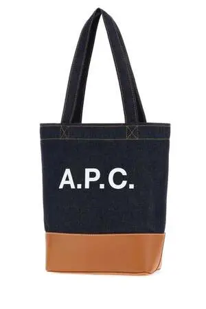 A.p.c. Two-tone Denim And Leather Axelle Shopping Bag