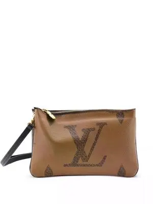 LOUIS VUITTON Double Zip Pochette Reverse Monogram Giant Clutch Bag - Brown