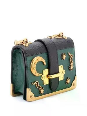 Prada Cahier Embellished Leather Micro Crossbody Bag - Black