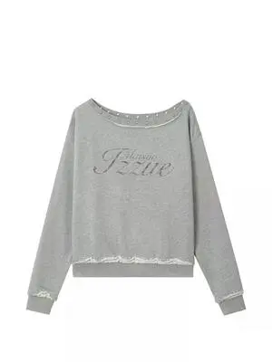 Izzue Stud-embellished Raw-edge Sweater - Grey