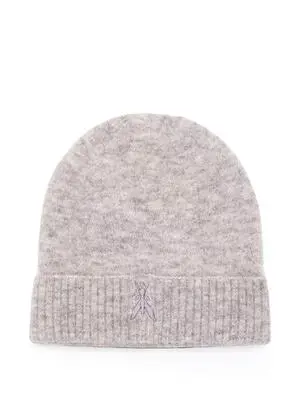 Patrizia Pepe Logo-embroidered Ribbed-trim Beanie Hat - Grey