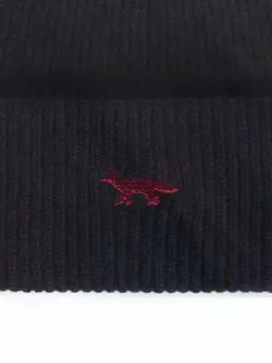 Maison Kitsuné Fox-embroidered Ribbed Beanie Hat - Blue