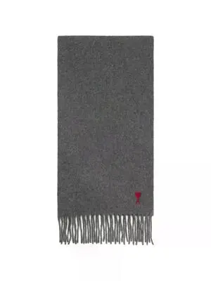 AMI Paris Wool Scarf With De Coeur - Grey