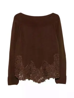 Ermanno Scervino Lace-trim Cashmere Sweater - Brown