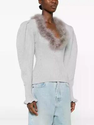 Blumarine Feather-trim Puff-sleeve Sweater