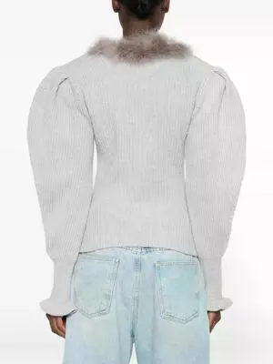 Blumarine Feather-trim Puff-sleeve Sweater