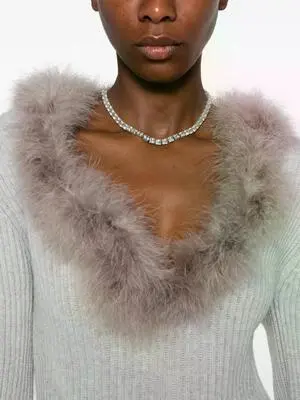 Blumarine Feather-trim Puff-sleeve Sweater