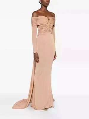 Elisabetta Franchi Ruched Off-shoulder Maxi Dress