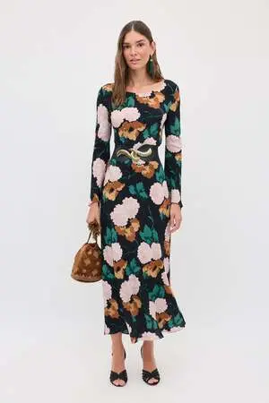 Rixo Amal Hydrangea Floral Charcoal Regular