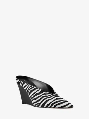Michael Kors Xandra Zebra Print Calf Hair Wedge Mule In Size By - Black