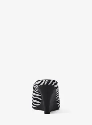 Michael Kors Xandra Zebra Print Calf Hair Wedge Mule In Size By
