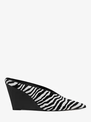 Michael Kors Xandra Zebra Print Calf Hair Wedge Mule In Size By