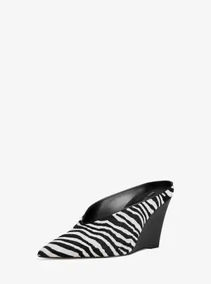 Michael Kors Xandra Zebra Print Calf Hair Wedge Mule In Size By