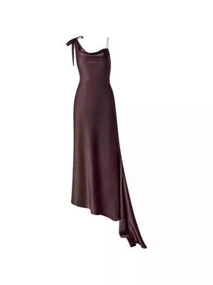 IL VOLO Asymmetrical Bow-detail Midi Dress - Brown