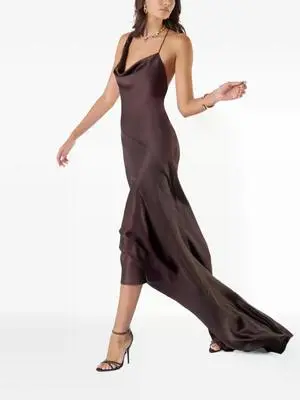 IL VOLO Asymmetrical Bow-detail Midi Dress - Brown