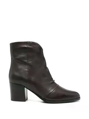 BRUNO PREMI Ruched Leather Ankle Boots - Brown