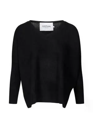 GOTHA Faustine V-neck Ribbed-sleeve Sweater - Black