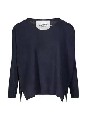 GOTHA Faustine V-neck Ribbed-sleeve Sweater - Blue