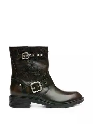 Ash Fannei Buckled Embroidered Biker Boots - Black