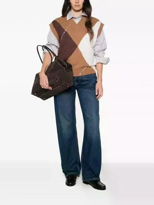 Liu Jo Argyle-knit Crystal-embellished Vest - Neutrals