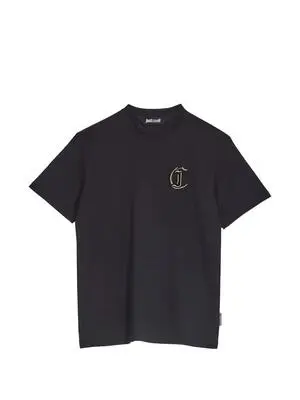 Just Cavalli Lurex Logo-embroidered T-shirt - Black