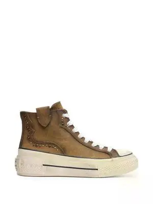 Ash Ring Studded Distressed Leather High-top Sneakers