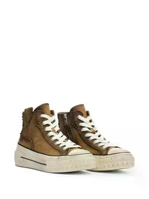 Ash Ring Studded Distressed Leather High-top Sneakers