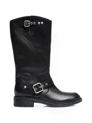 Ash Fuchsia Buckled Leather Biker Boots - Black