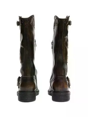 Ash Flax Embroidered Buckle-strap Boots