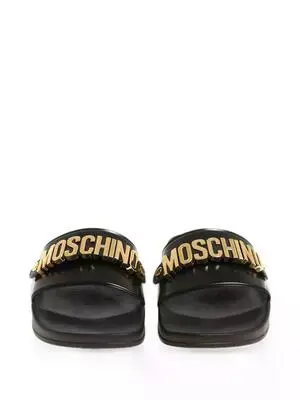 Moschino Logo-lettering Leather Slides - Black