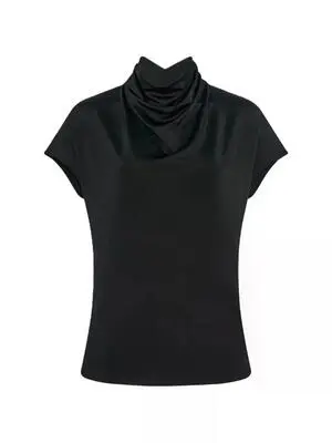 Another Tomorrow Cowl-neck Cap-sleeve Top - Black