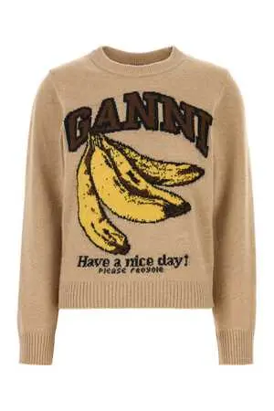 GANNI Cappuccino Wool Blend Sweater - Brown