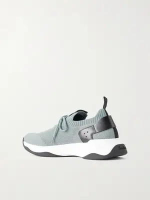 Berluti Shadow Leather-trimmed Stretch-knit Sneakers