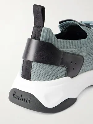 Berluti Shadow Leather-trimmed Stretch-knit Sneakers