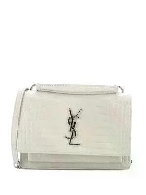 SAINT LAURENT Sunset Top Handle Chain Wallet Crocodile Embossed Leather Crossbody Bag