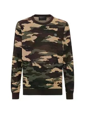 Philipp Plein Camouflage-print Merino Wool Sweater - Brown
