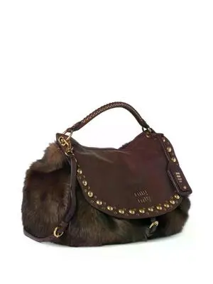 Miu Miu Rendez-vous Shearling And Nappa Leather Bag With Studs