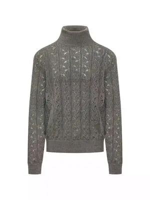 AMARANTO Cable-knit Pointelle-trim Sweater