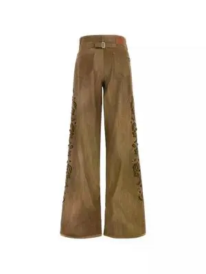 Ermanno Scervino Floral-embroidered Wide-leg Trousers - Brown