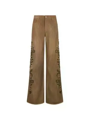 Ermanno Scervino Floral-embroidered Wide-leg Trousers - Brown