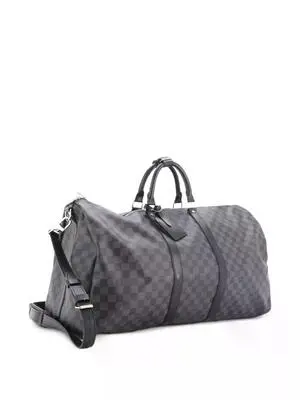 LOUIS VUITTON Keepall Bandouliere Bag Damier Graphite 55 Travel Bag - Black