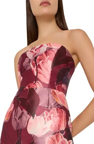 MILLY Orion Tulip Brocade Strapless Maxi Dress