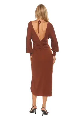 ALEXIA ADMOR Uri Boatneck Dolman Sleeve Dress With V Back - Camel