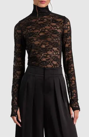 Alice + Olivia Delaina Lace Turtleneck Top - Black