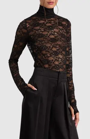Alice + Olivia Delaina Lace Turtleneck Top