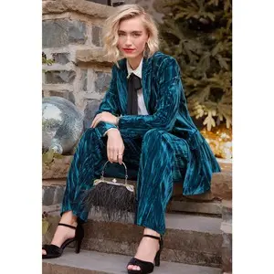JOE BROWNS Crinkle Velvet Trouser - Teal