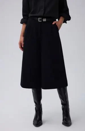 JUANA Wide Leg Culotte Shorts - Black