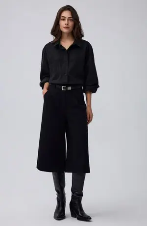 JUANA Wide Leg Culotte Shorts - Black